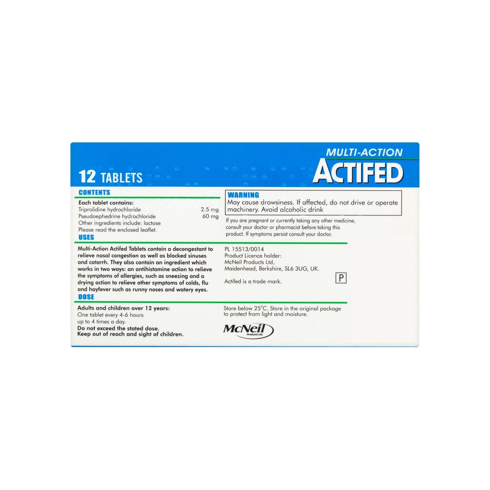 Actifed Tablets 12s - Phelan's Pharmacy